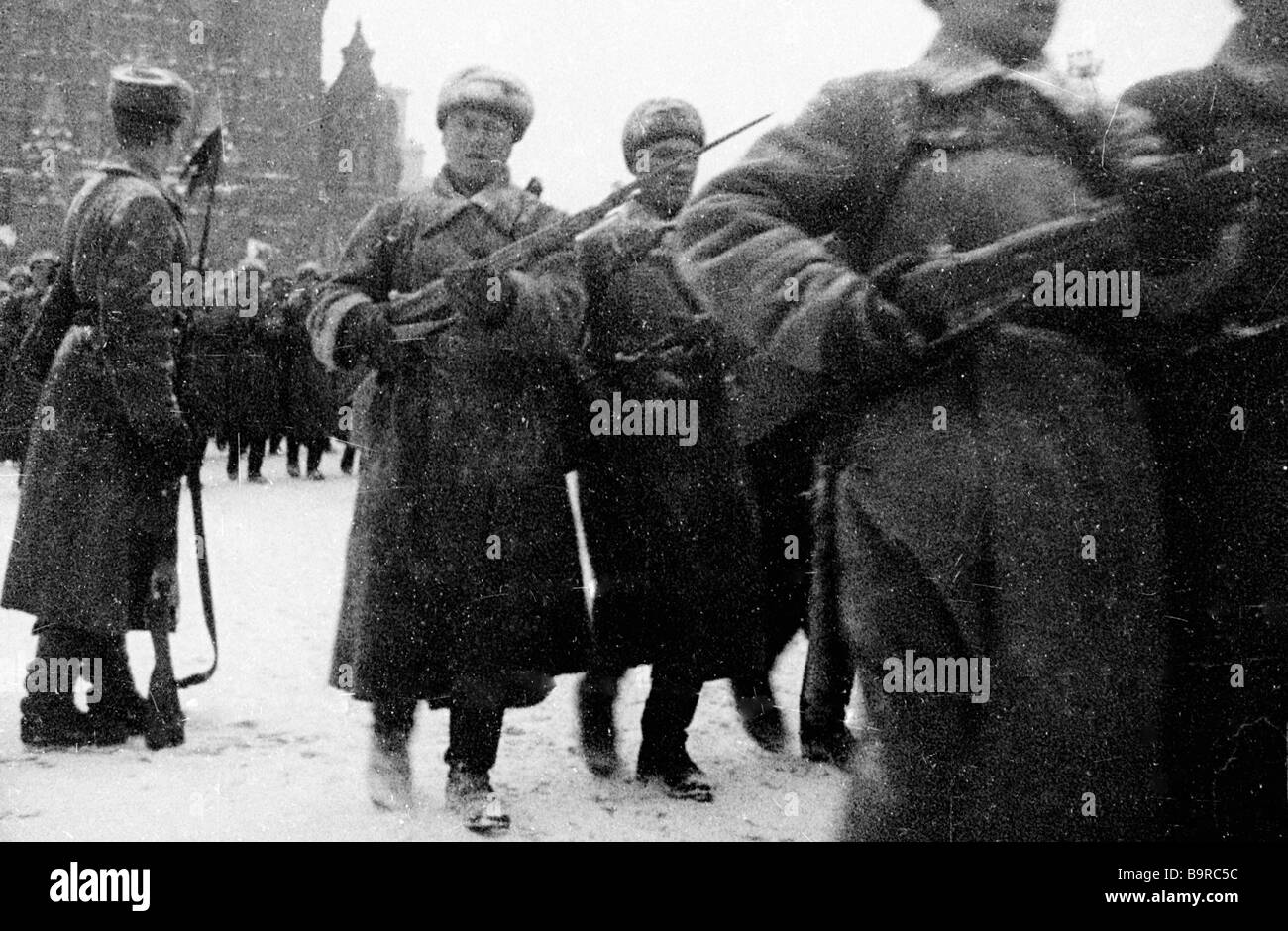 Soviet troops marching on Red Square during the parade on November 7 ...