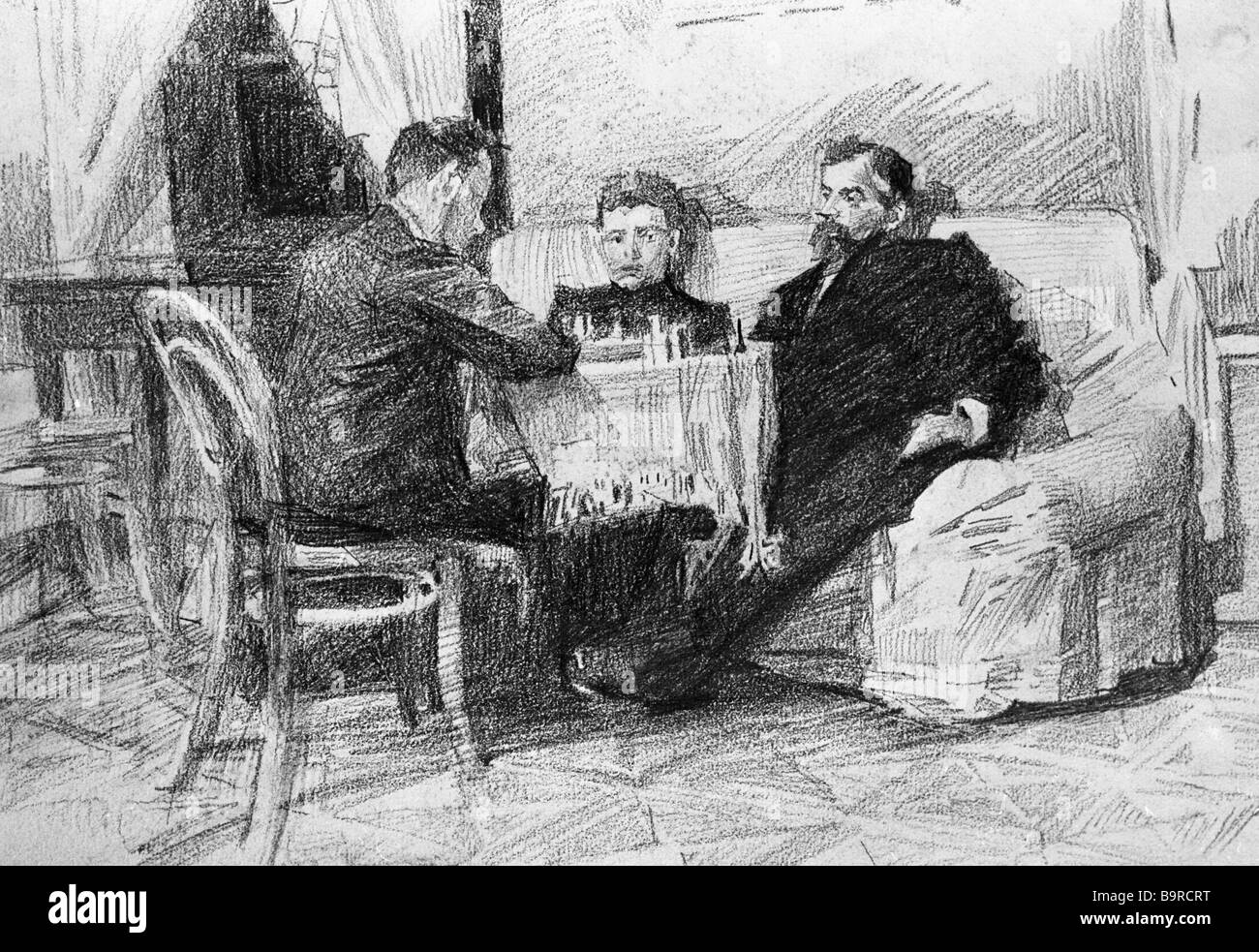 Drawing by painter Mikhail Vrubel Chess Players Stock Photo - Alamy
