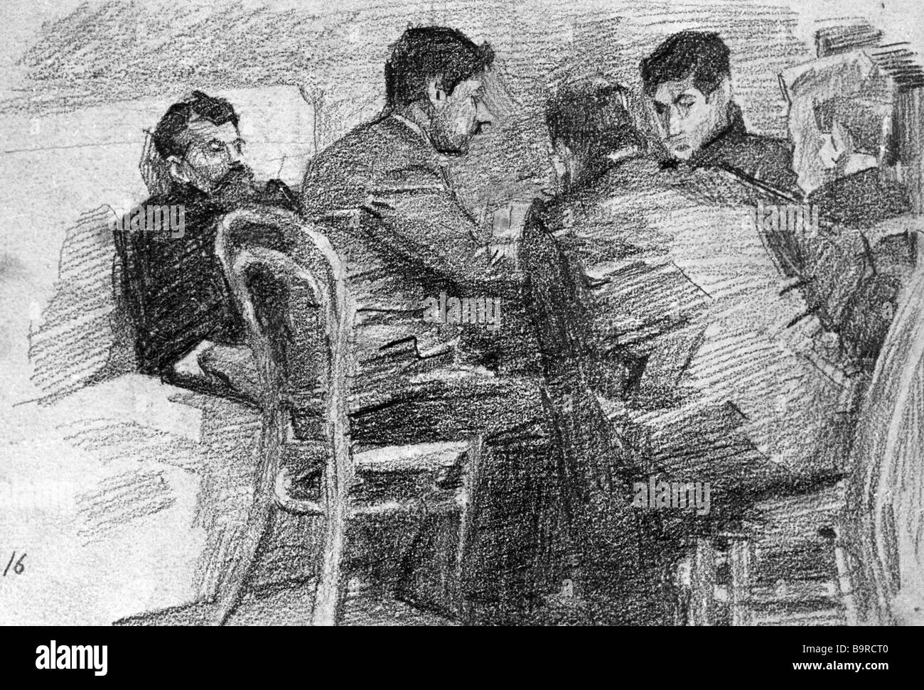 Drawing by painter Mikhail Vrubel Card Players Stock Photo - Alamy