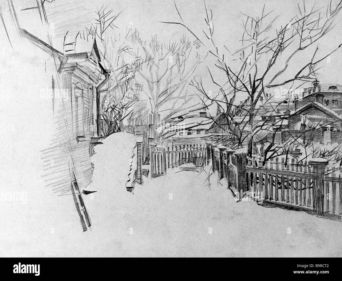 Drawing by painter Mikhail Vrubel Courtyard in Winter Stock Photo - Alamy