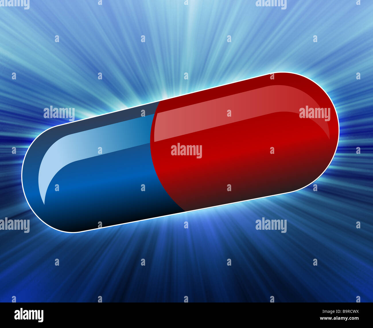 Medical pill capsule illustration on color background Stock Photo - Alamy