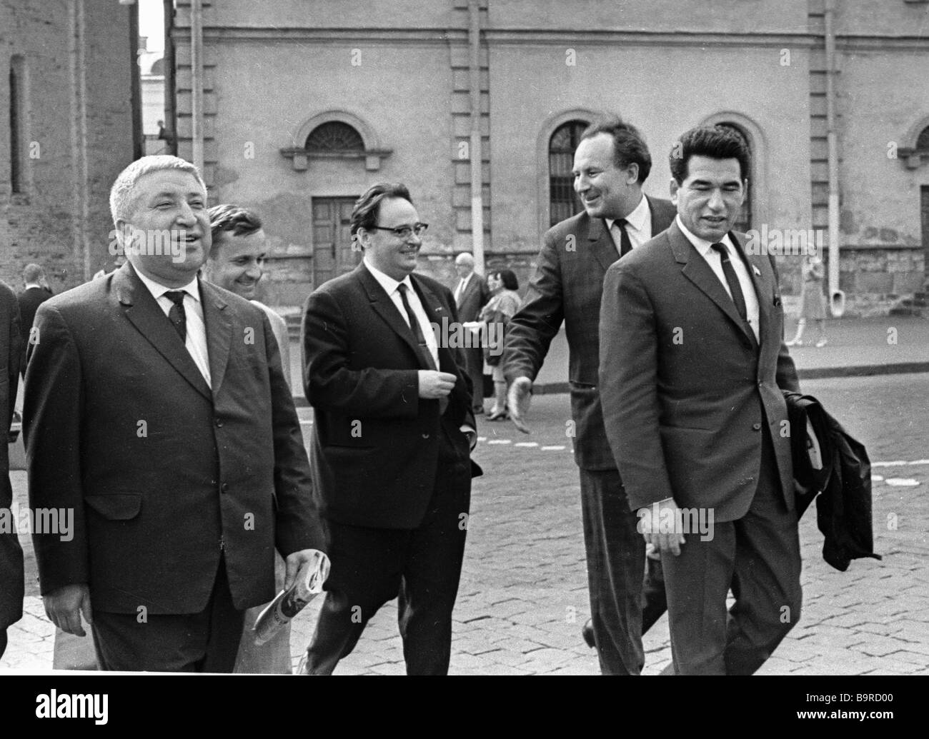 Poet Rasul Gamzatov 1st left and novelist Chinghiz Aitmatov 1st right ...