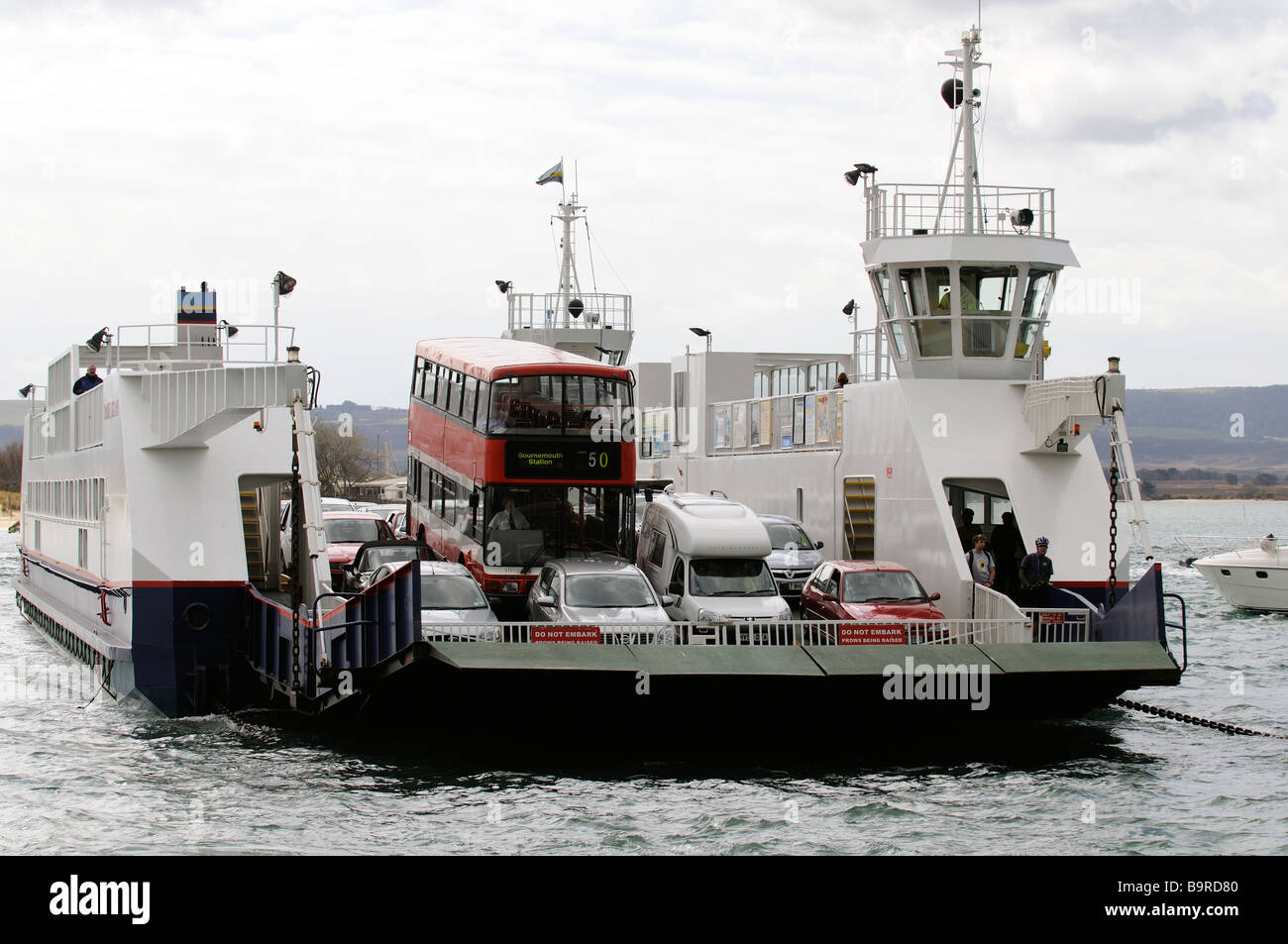 Chain ferry Bramble Bush Bay departing Shell Bay Dorset southern ...