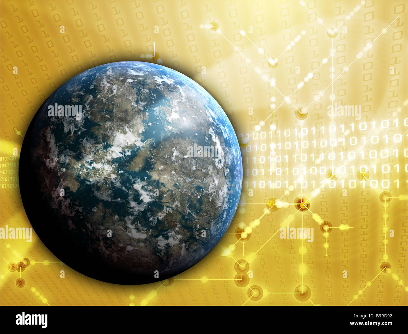 Digital data transfer with globe world map Stock Photo - Alamy