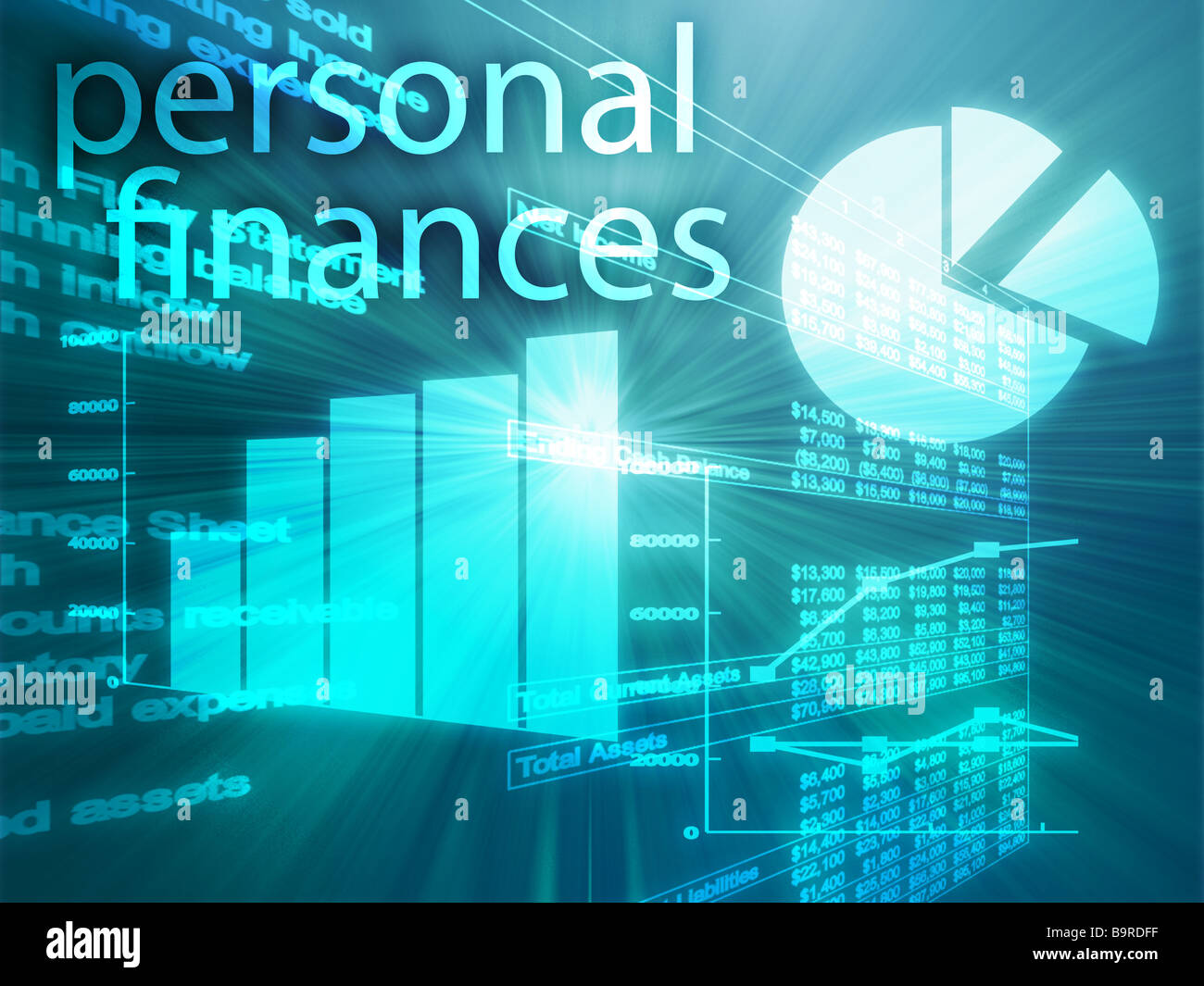 Personal finances illustration of Spreadsheet and business charts Stock ...