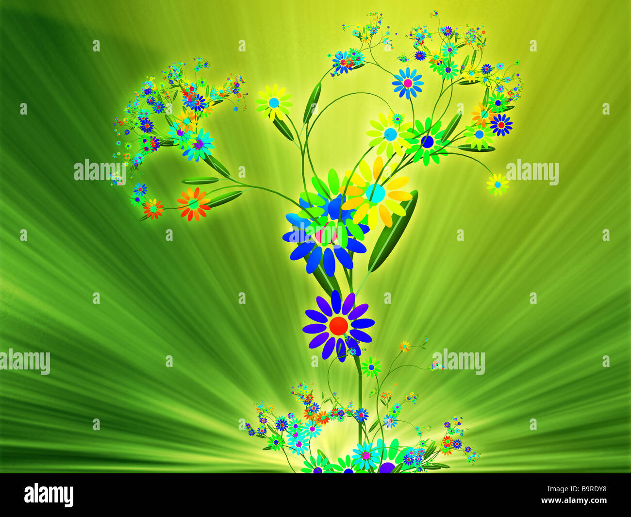 Floral nature themed design illustration with leaves and blossoms Stock ...