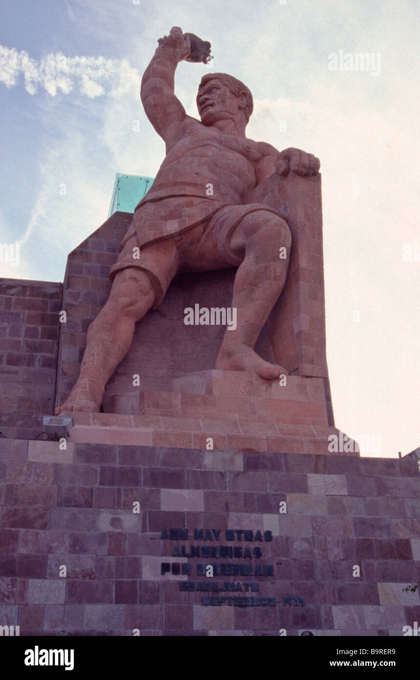 Statue of a local hero, El Pipila , overlooking the colonial city of ...