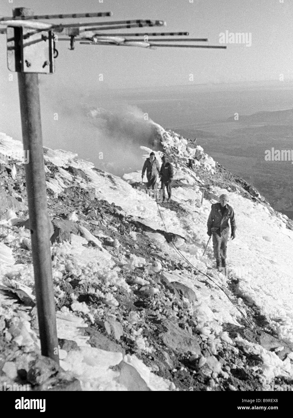 Volcanologists investigating the behavior of the Avachinsky volcano one ...