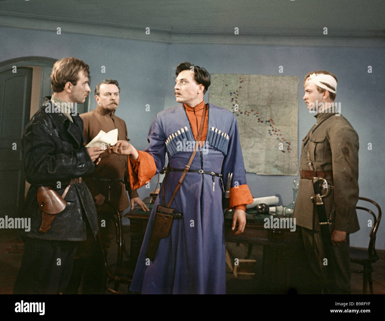 Right to left actors Vadim Medvedev as the Red commander Ivan Telegin ...