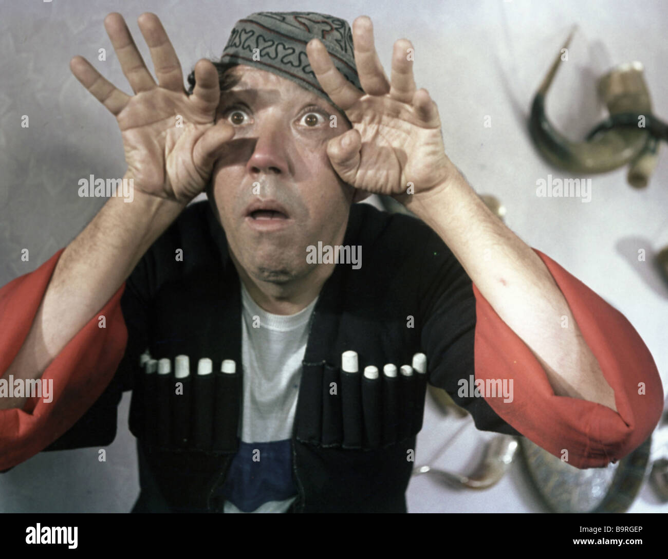 Actor Yury Nikulin as the Booby in the film Kidnapping Caucassian Style ...