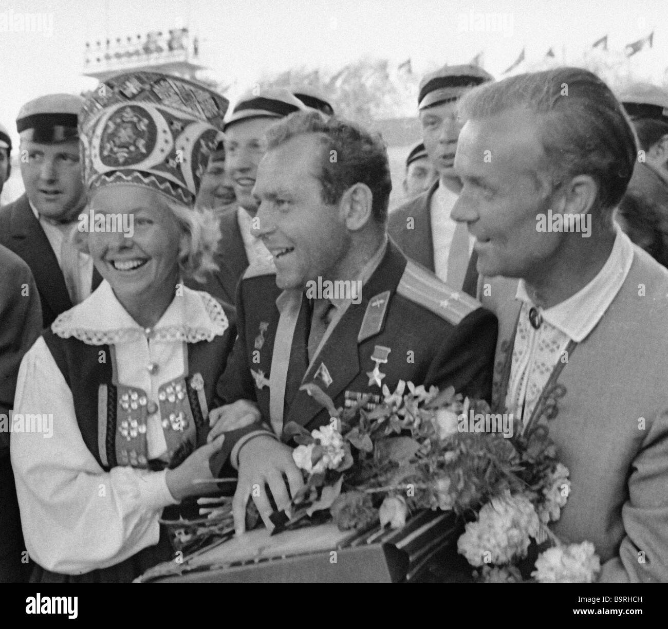 The USSR Pilot Cosmonaut German Titov center amongst the song festival ...