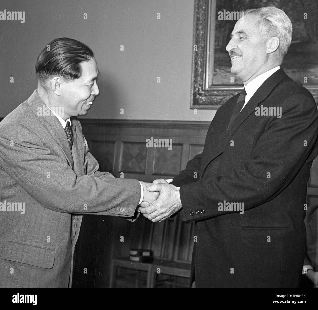 Chinese writer Mao Dun left and writer Konstantin Simonov right Stock ...