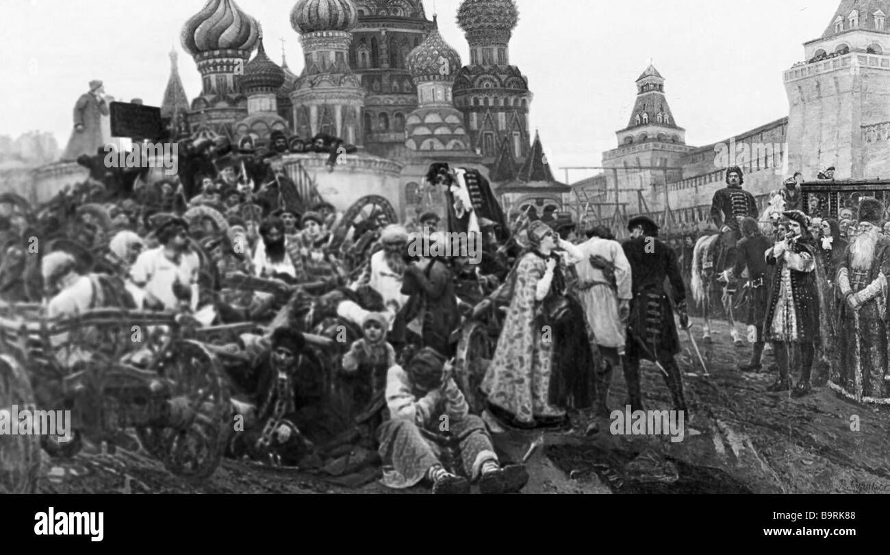 A reproduction of Vasily Surikov s painting Morning of the Streltsy ...