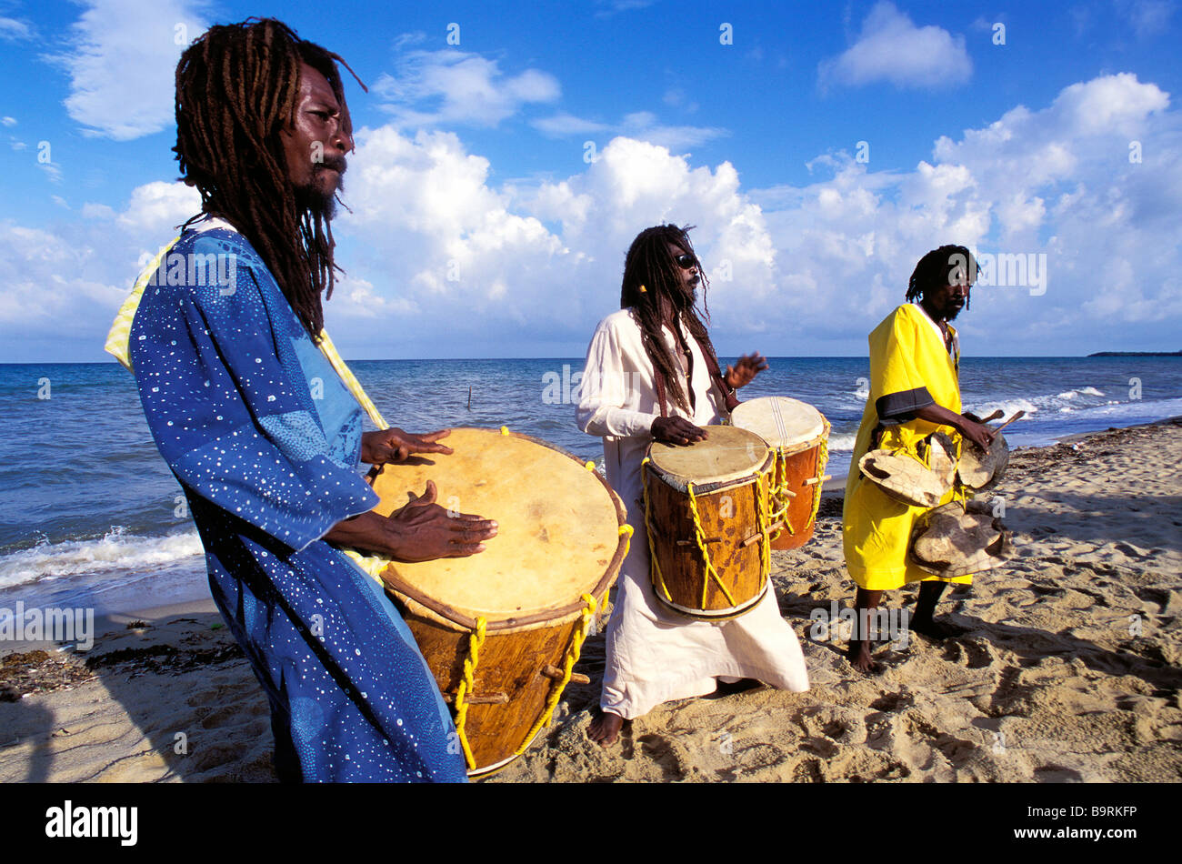 Belize, Stann Creek District, Dangriga, Group of Garifuna musicians ...