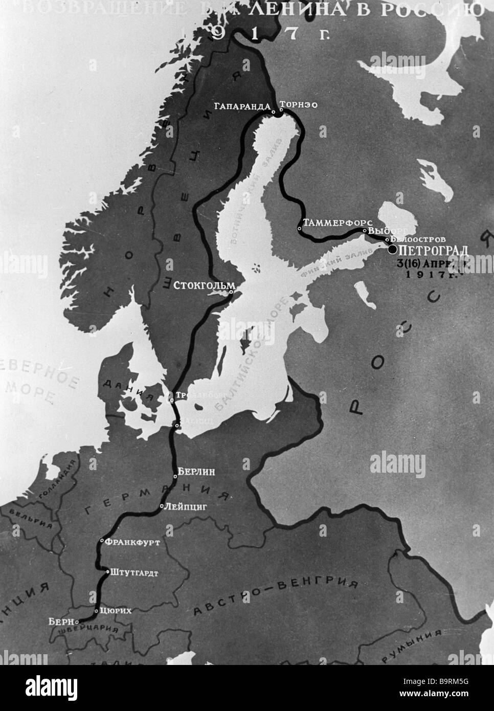 A map showing the route by which Lenin returned to Russia in April 1917 ...