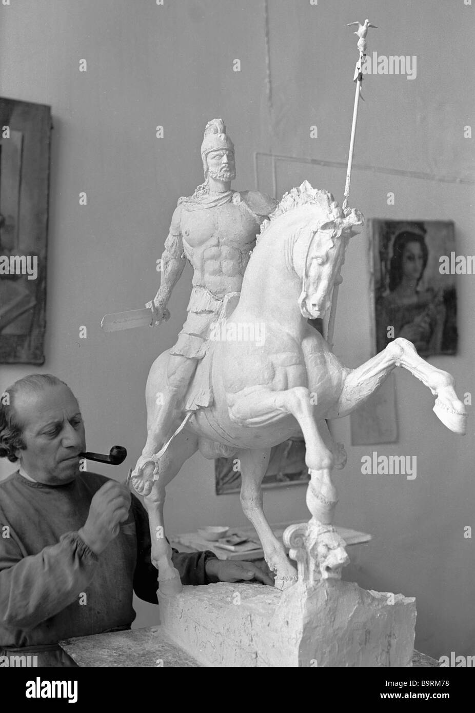 Sculptor Yervand Kochar works at his sculpture composition Vardan ...