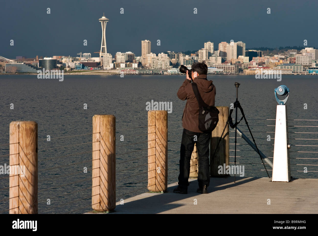 Space Needle viewed across Elliott Bay, Puget Sound, Seattle ...