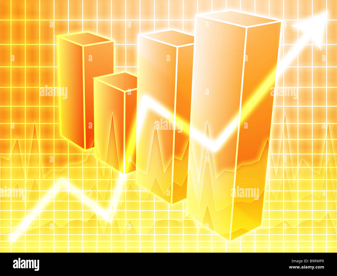 Barchart and upwards line graph financial diagram Stock Photo - Alamy
