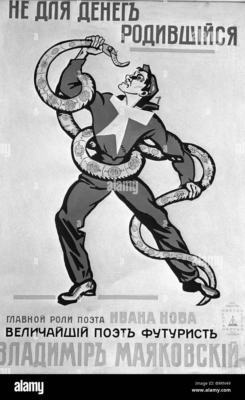 Reproduction of a cinema poster by Vladimir Mayakovsky made by the ...