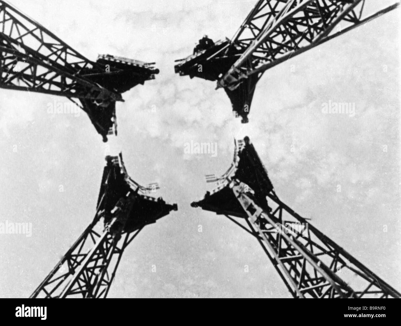 Metal bearings holding a rocket on the launching platform A shot from ...