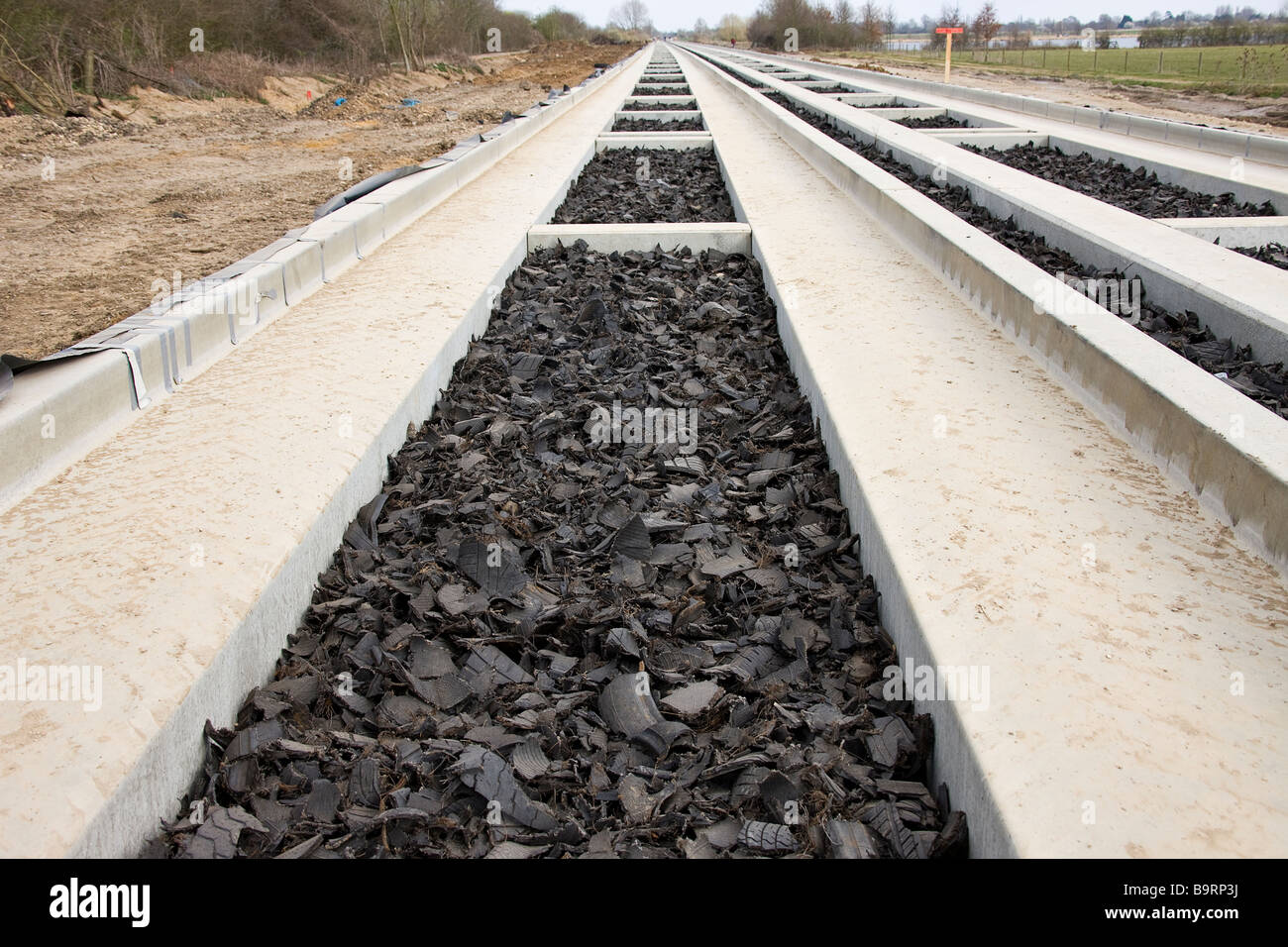 New guided bus track under construction along old railway line at Fen ...