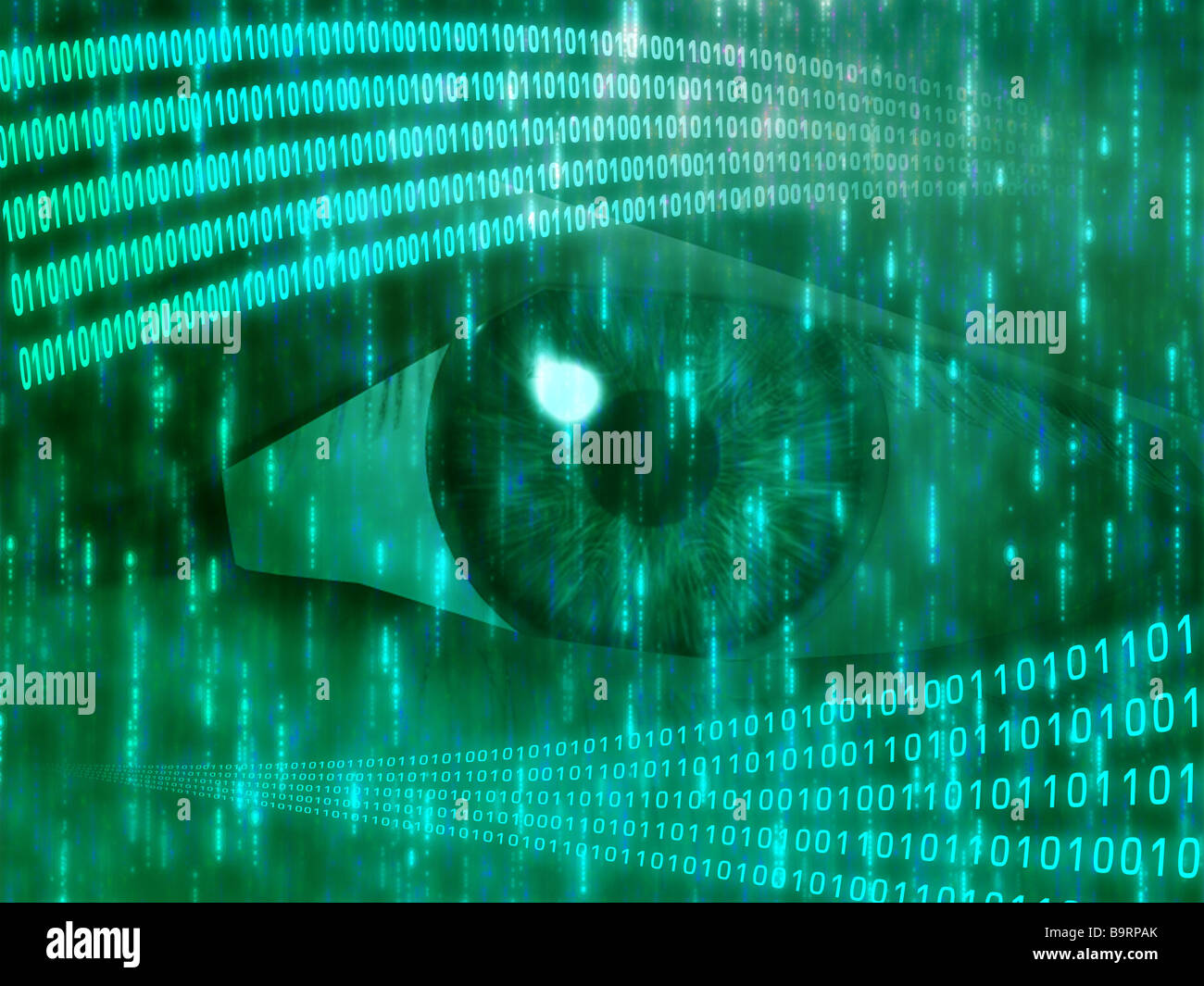 Eye viewing digital information represented by ones and zeros Stock ...