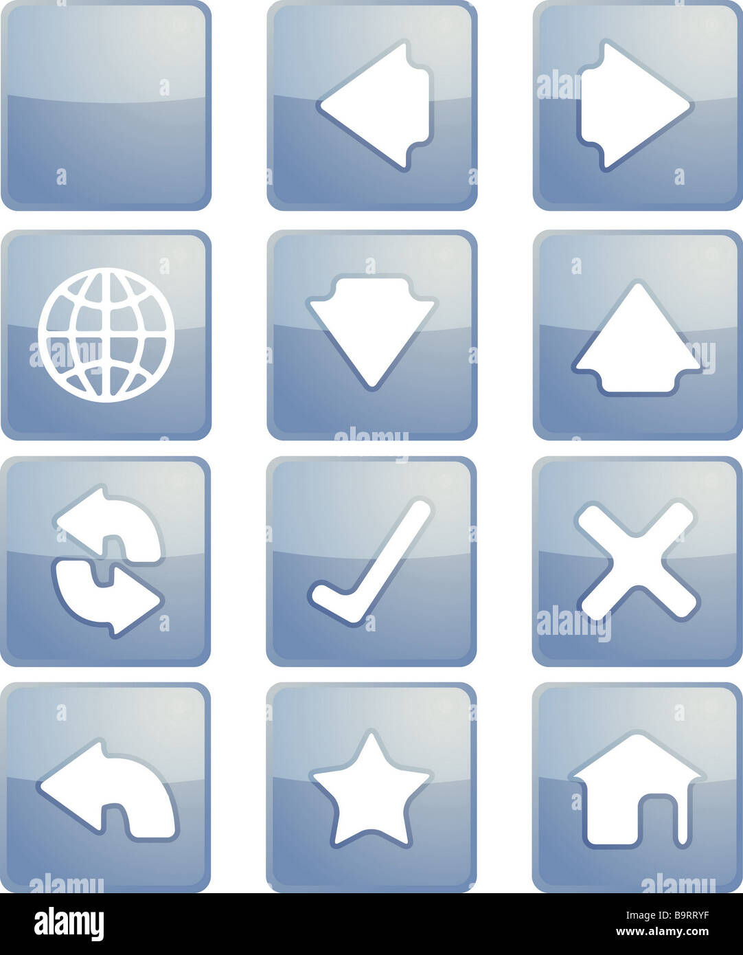 Basic navigation icon set glossy aqua look Stock Photo - Alamy