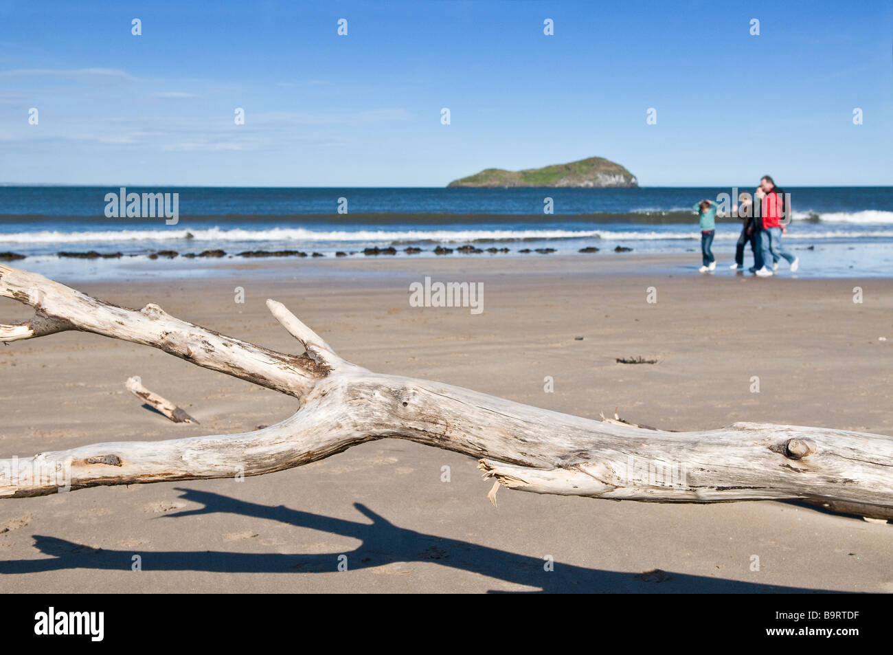 A family walking together on the beach at North Berwick, Scotland, with ...