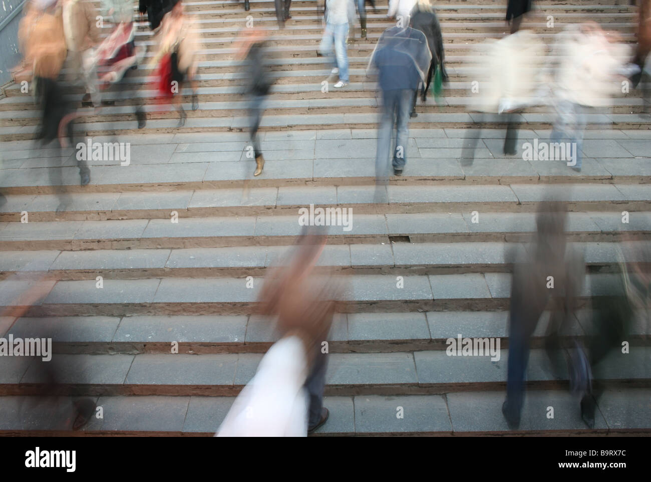 moving crowd on stair Stock Photo - Alamy