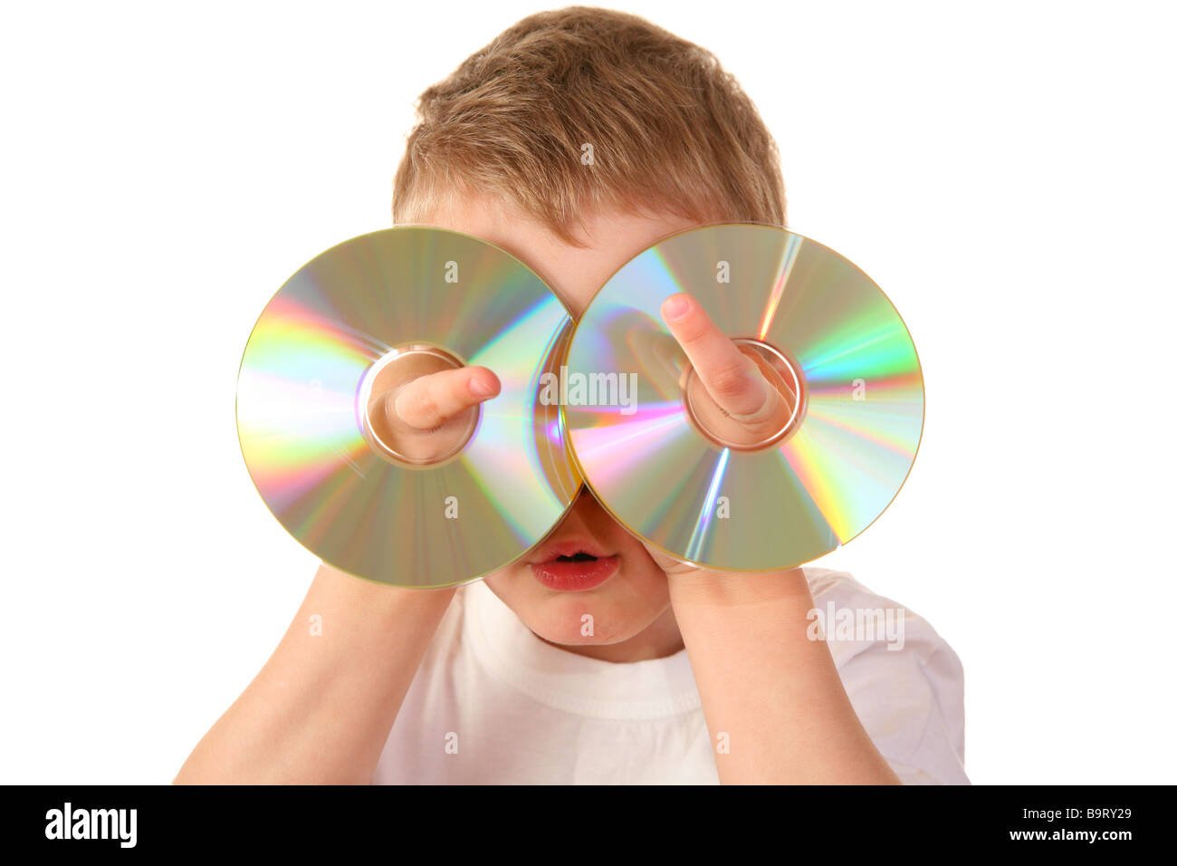 child with two cd Stock Photo - Alamy
