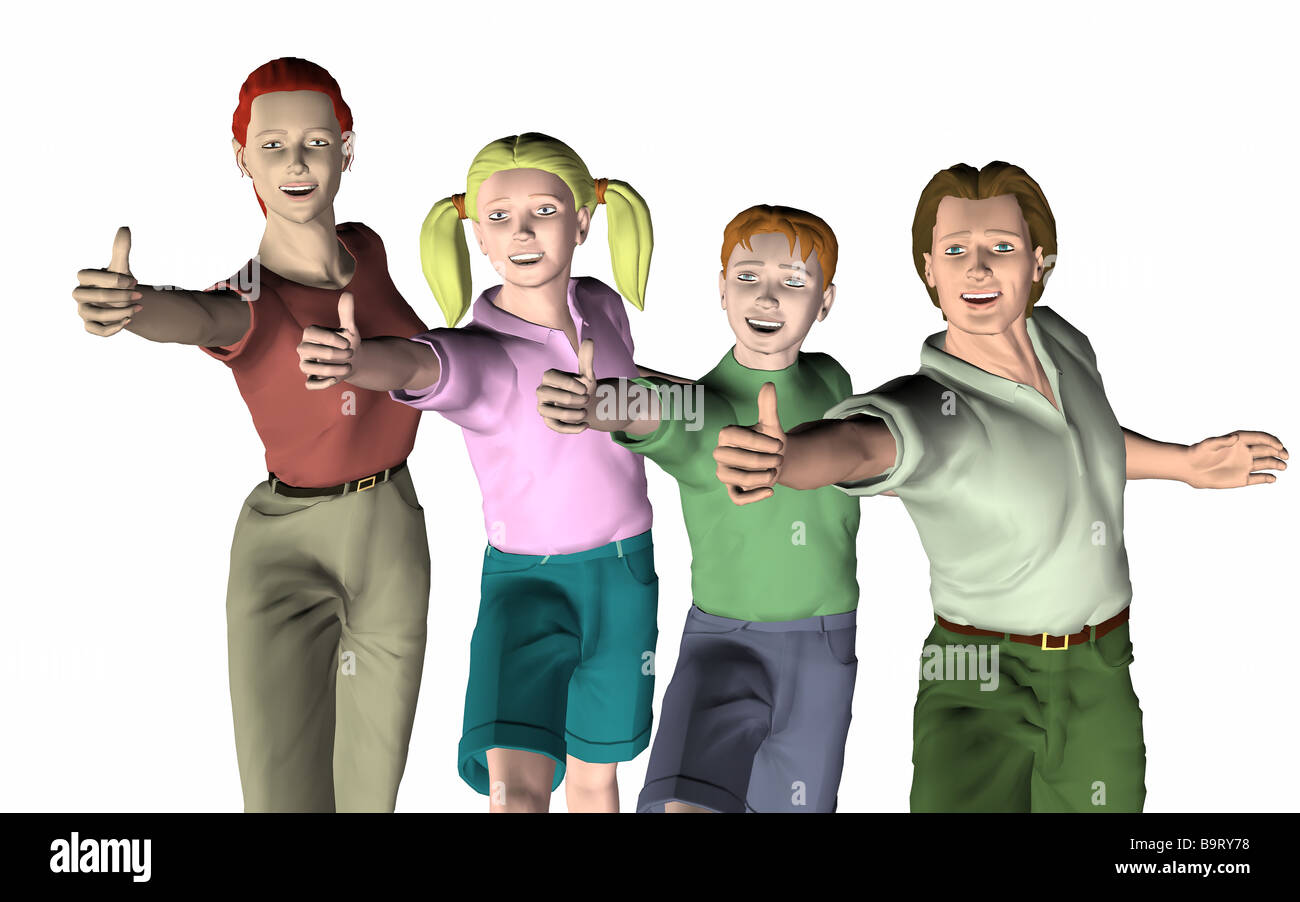family of four with finger OK Stock Photo - Alamy