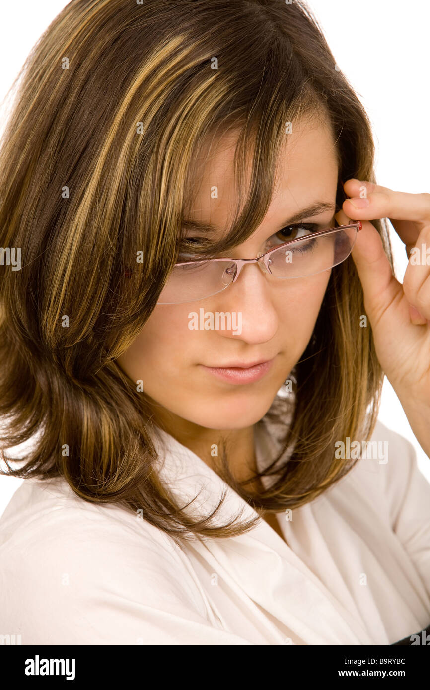 closeup portrait of the woman in glasses Stock Photo - Alamy