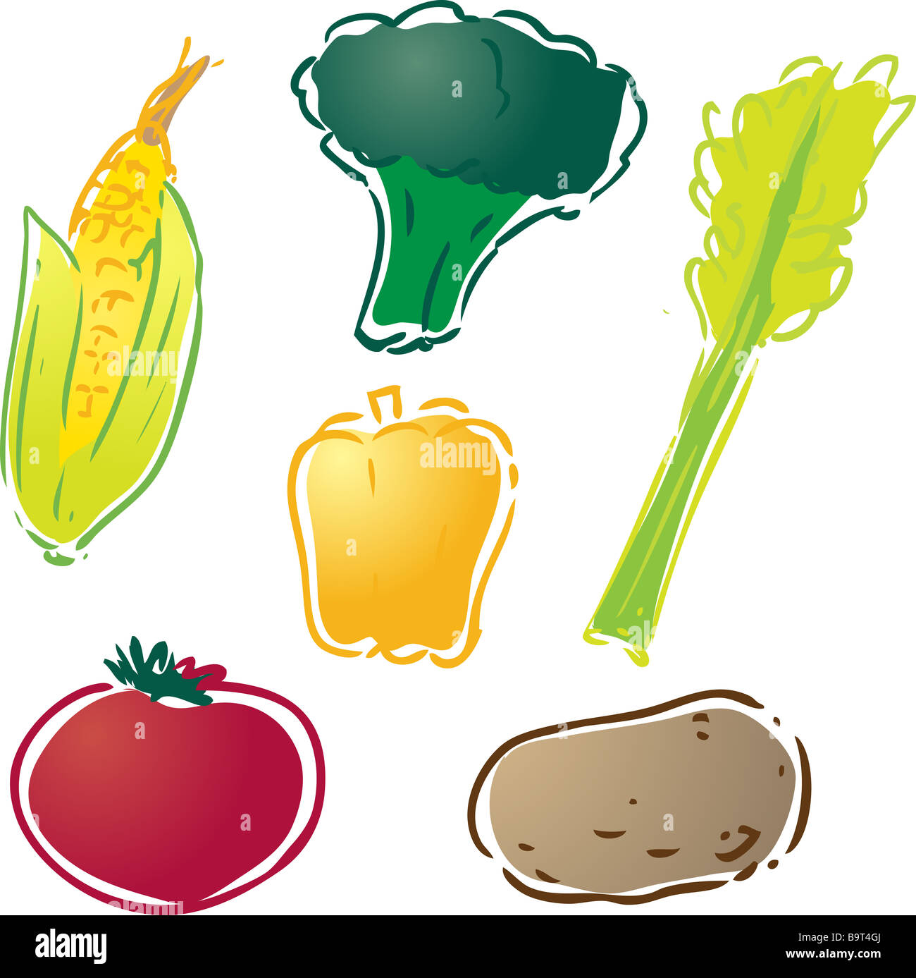 Various vegetables illustration corn bell pepper celery tomato potato ...