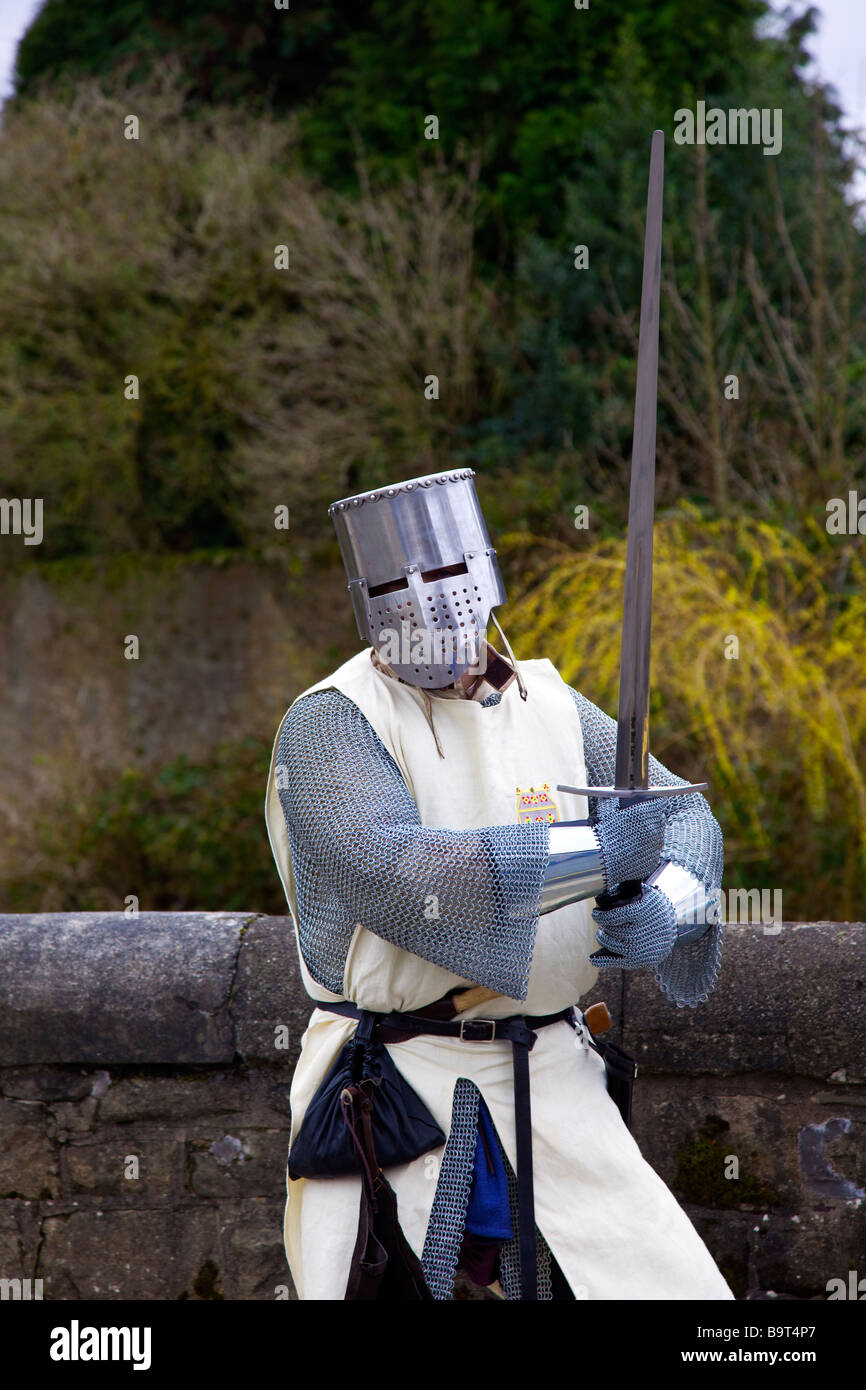 Helmeted medieval 13th - 16th century swordsman; Armed Costumed ...