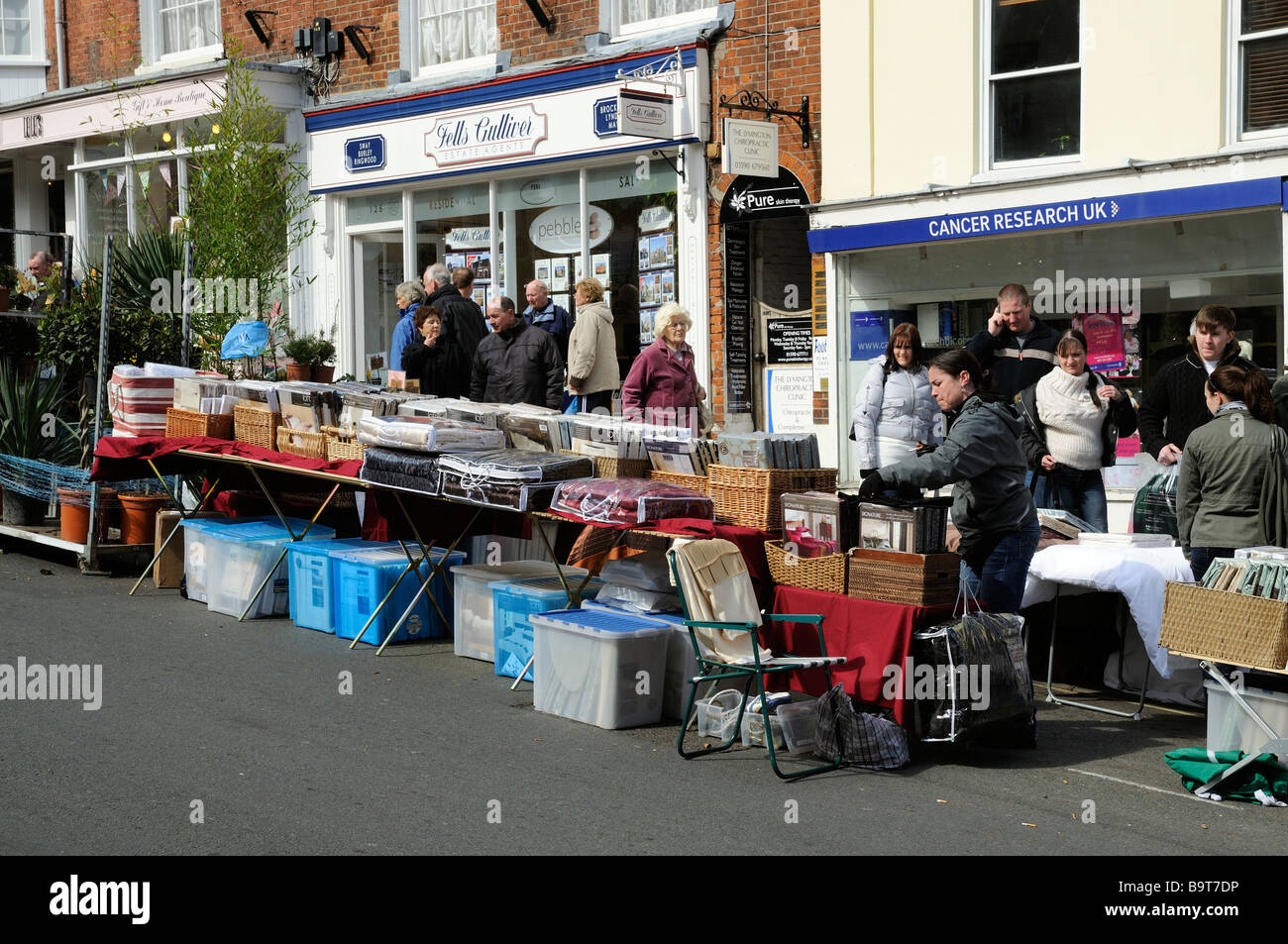 Saturday market in Lymington High Street hampshire southern England UK ...