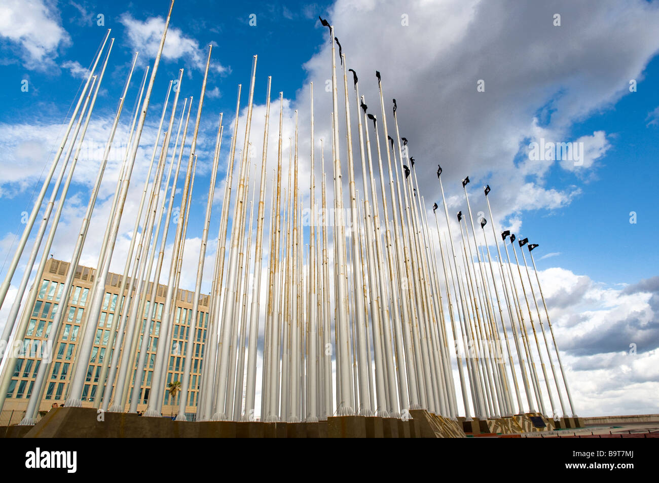 Flagpoles outside the American Embassy in Havana, Cuba Stock Photo - Alamy