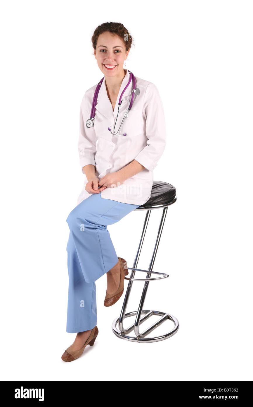 Woman sitting on bar stool Cut Out Stock Images & Pictures - Alamy