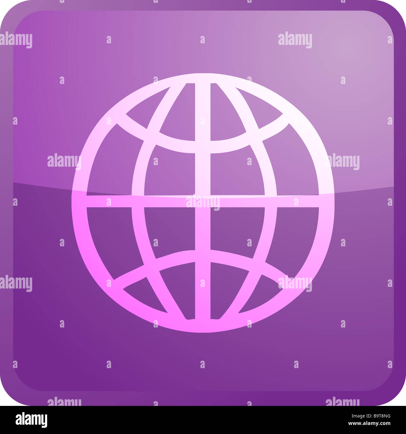 Globe navigation icon glossy button square shape Stock Photo - Alamy