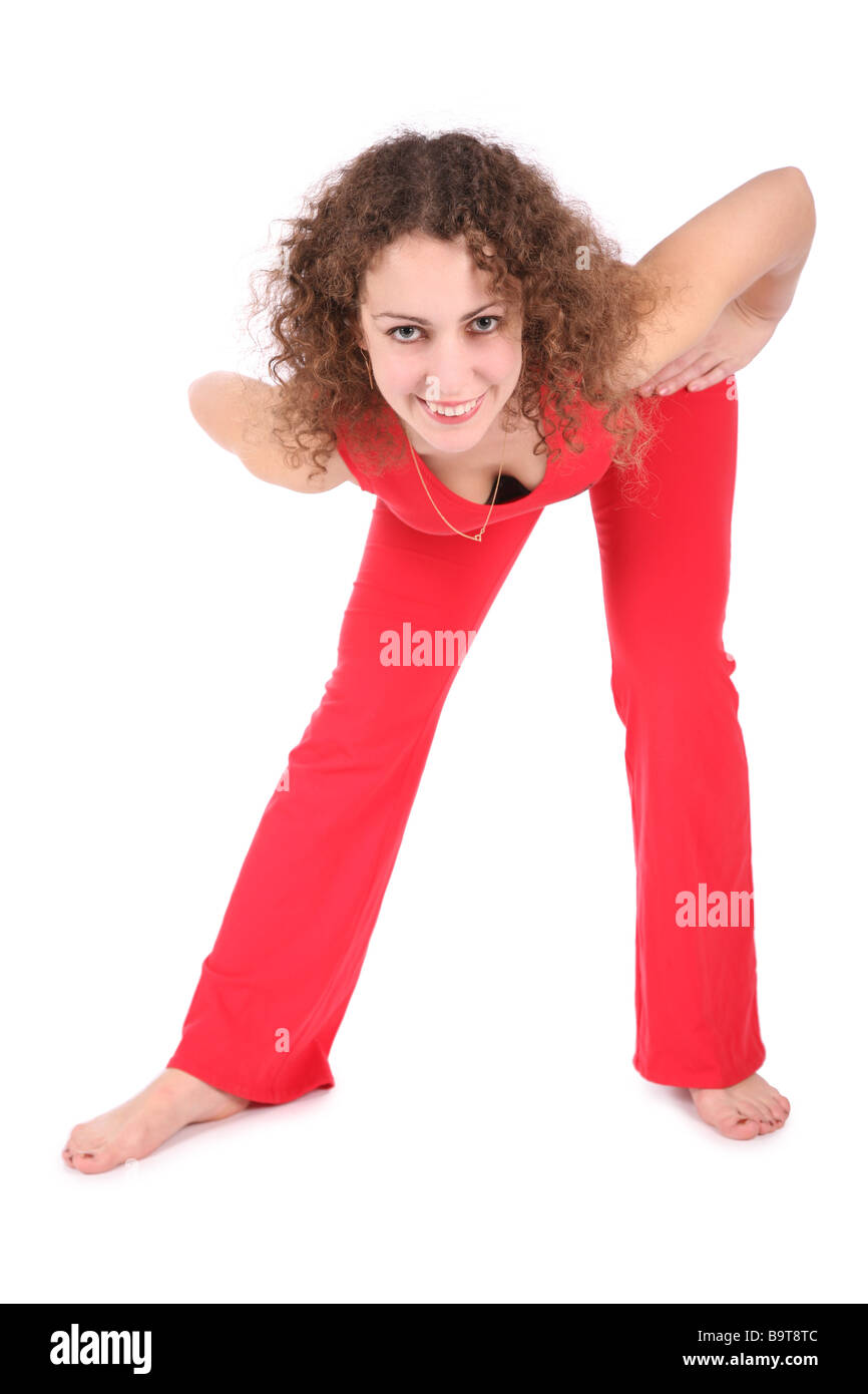stretching girl in red Stock Photo - Alamy