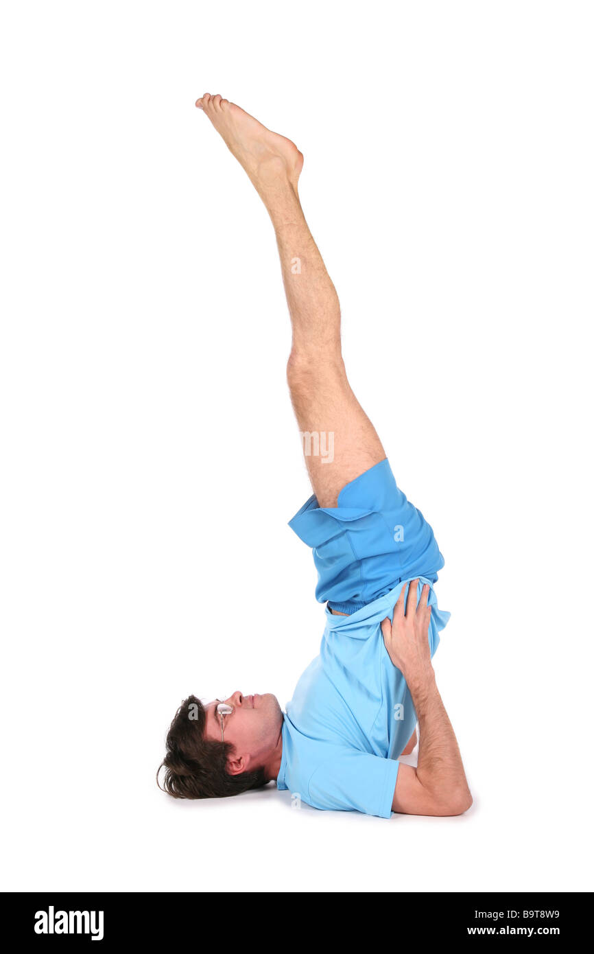 yoga man with legs up Stock Photo - Alamy
