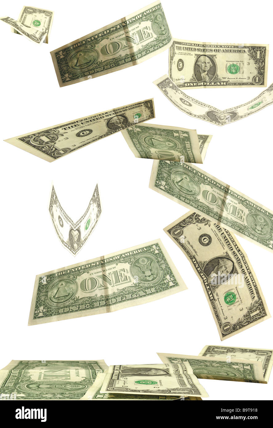 dollars fall isolated on white background Stock Photo - Alamy