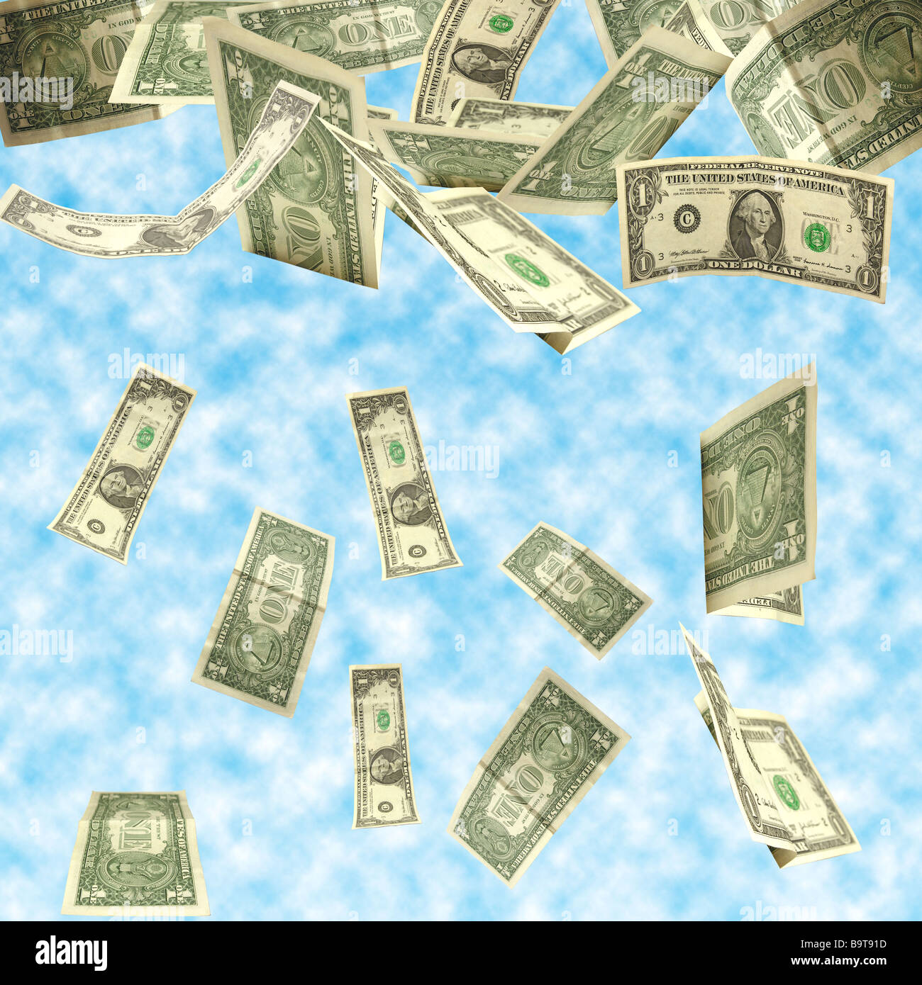 dollars fall isolated on cloudy sky background Stock Photo - Alamy