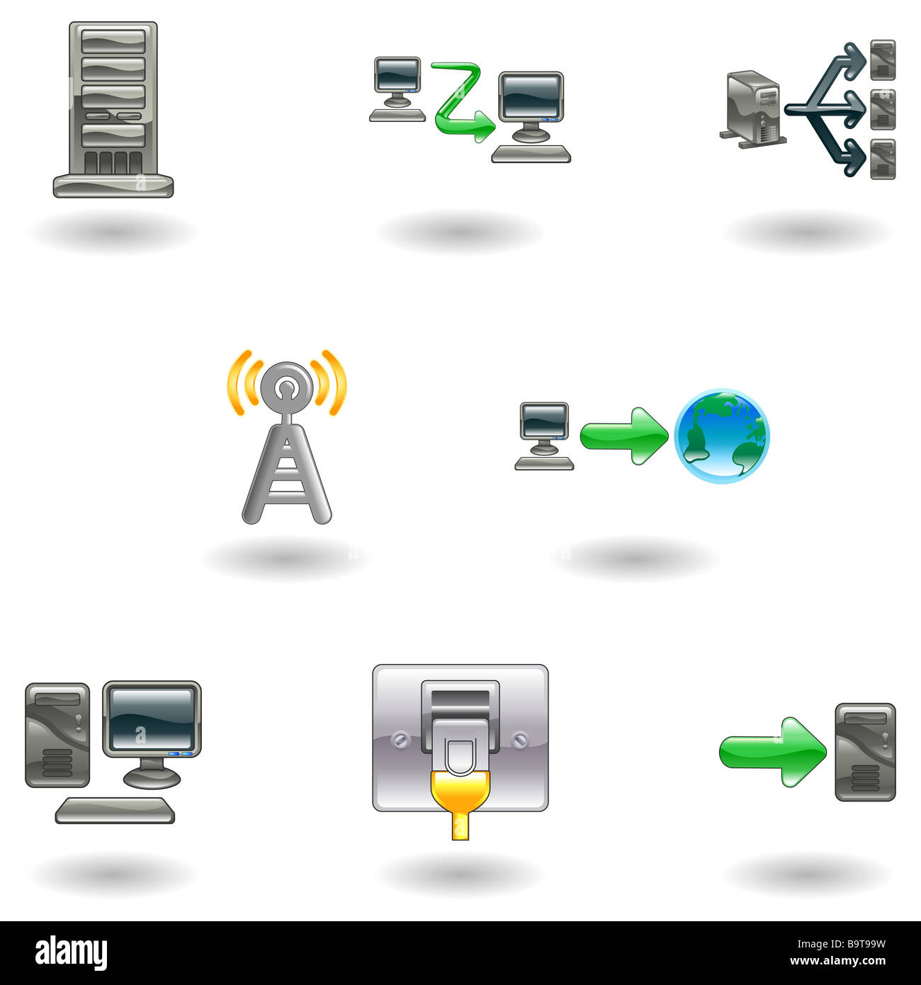 A glossy computer network and internet icon set Stock Photo - Alamy