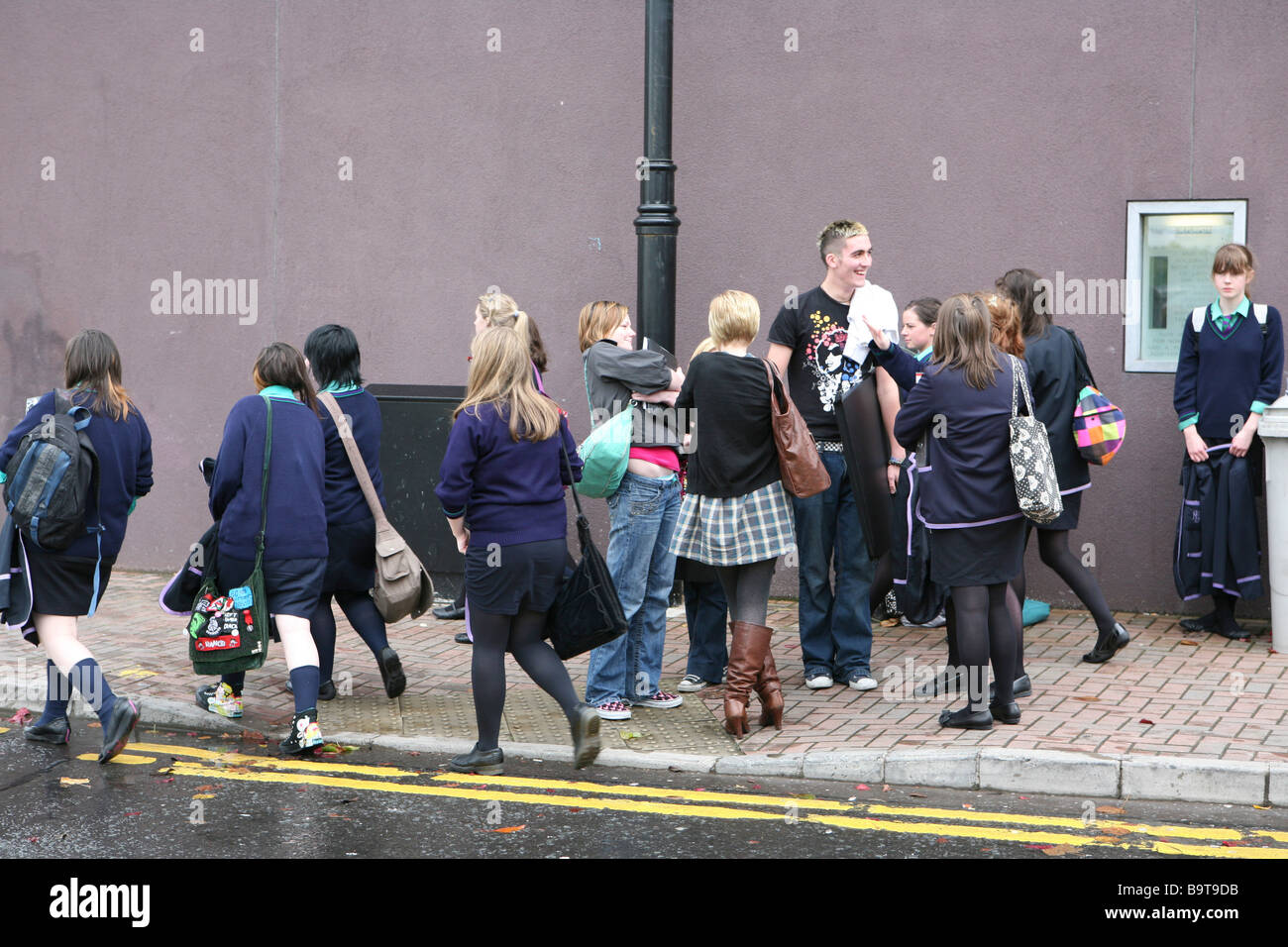 Teenagers coming from school in Enniskillen, Co. Fermanagh Northern ...
