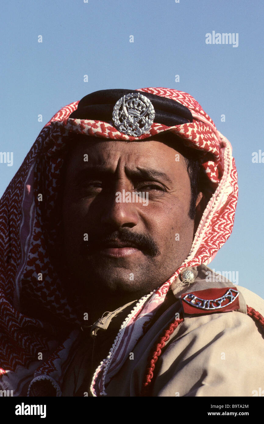 Portrait of uniformed beduin arab police officer from Jordan's desert ...