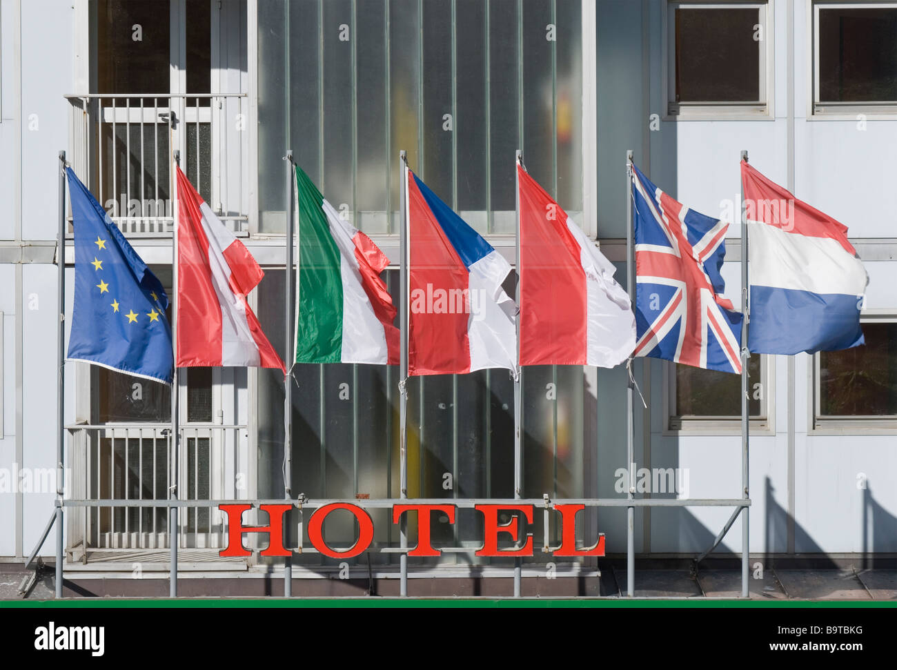 hotel front with international flags Stock Photo - Alamy