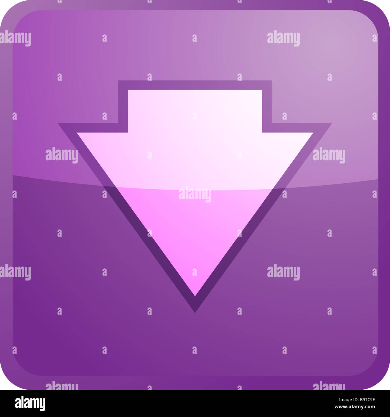 Down navigation icon glossy button square shape Stock Photo - Alamy