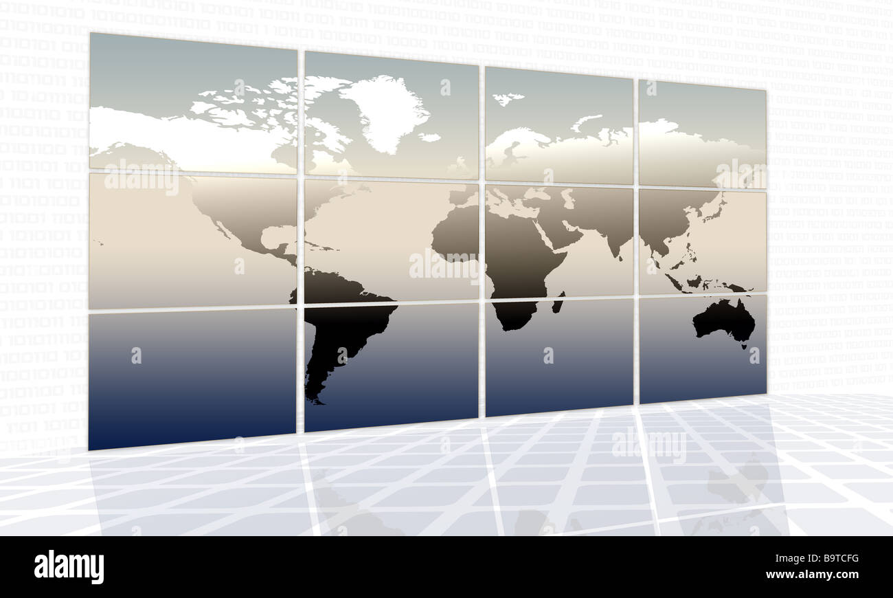 World map on a big screen Stock Photo - Alamy