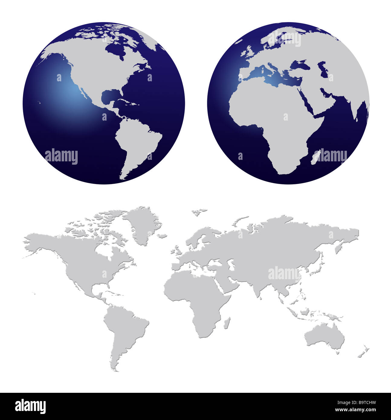 Blue globe and world map isolated on white Stock Photo - Alamy