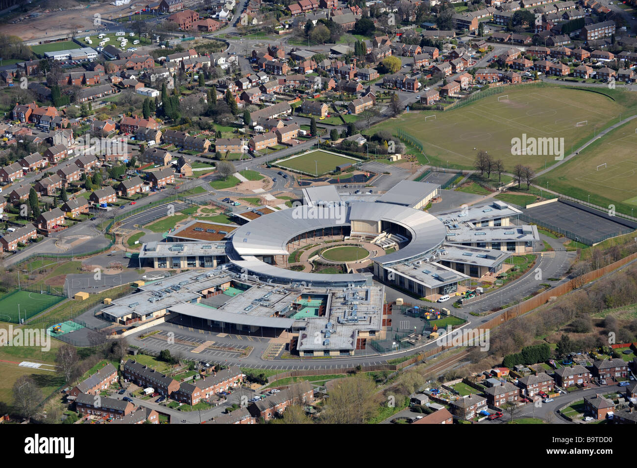 Aerial view of Hadley Learning Community centre in Telford Shropshire ...